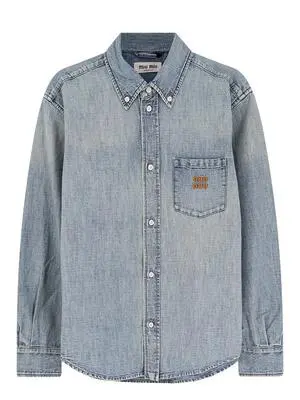 Miu Miu Embroidered Denim Shirt - Multicolor