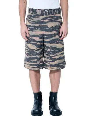 JIL SANDER Belted Camouflage Cargo Shorts - Brown