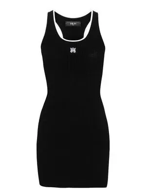 Amiri Ribbed Knit Contrasting Trim Mini Dress - Black