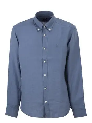 BOSS Pure Linen Regular Fit Shirt With Button-down Collar - Blue