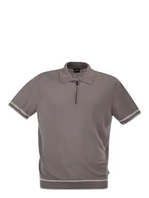 BOSS Boss Men Linen And Viscose Polo Shirt With Zip And Contrast Trims Gray