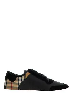 Burberry Check Insert Leather And Suede Sneakers - Black
