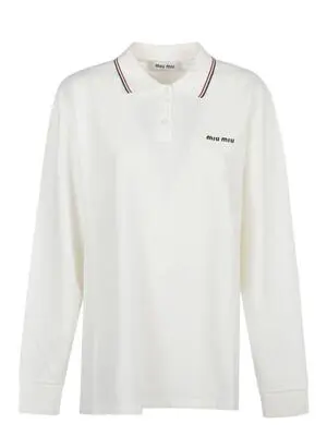 Miu Miu Long Sleeve Cotton Polo Shirt - Multicolor