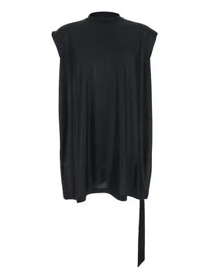 Rick Owens Black Crew Neck T-shirt With Raised Collar In Tech Fabric For - Multicolor