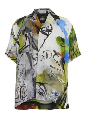 VIVIENNE WESTWOOD Shirt With Open Collar And All-over Graphic Print In Viscose - Multicolor