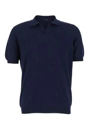 Tagliatore Blue Polo Shirt With Open Collar Without Buttons In Cotton For - Multicolor
