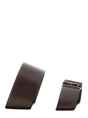 Saint Laurent Babylone' Leather Flat Sandals With Antiqued Metal Cassandre Logo - Brown