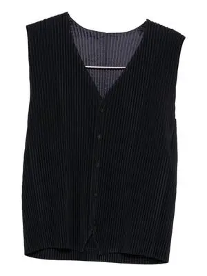 Issey Miyake Pleated V-neck Sleeveless Vest - Multicolor