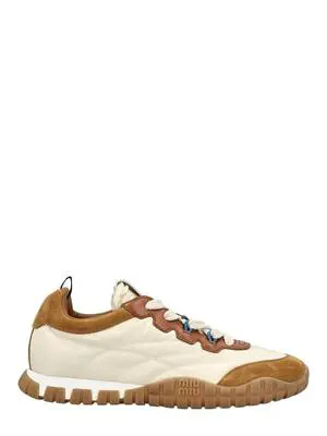 Miu Miu Miu Miu Paneled Suede And Recycled Polyamide Lace-Up Sneakers Cream