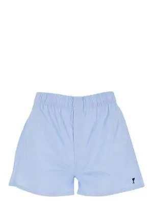 Ami Cotton Shorts With Embroidered Logo - Blue