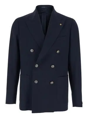 Tagliatore Blue Wool Double-breasted Jacket With Peak Lapels - Multicolor
