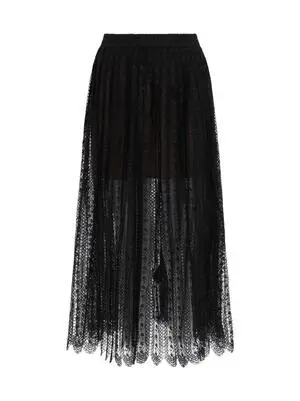 SELF-PORTRAIT Lace Midi Skirt - Black