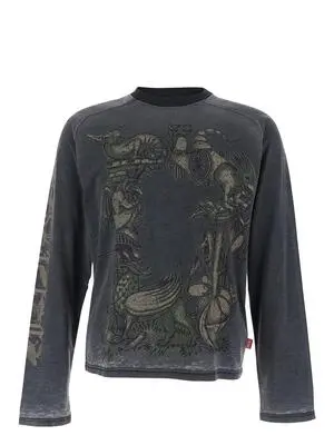 DIESEL® Gray T-shirt With Long Sleeves And Print On The Front In Cotton Blend For - Multicolor