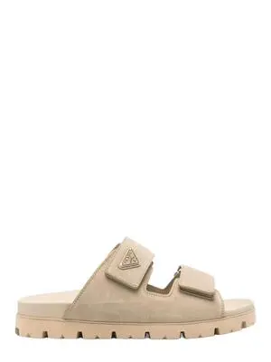 PRADA PRADA Logo Appliqué Suede Sandals