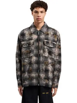 Palm Angels Curved Logo Check Overshirt - Gray