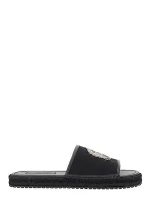 Dolce & Gabbana Logo Espadrille Slide - Black