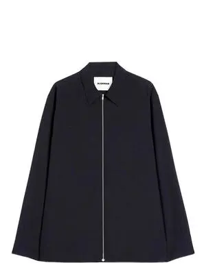 JIL SANDER Virgin Wool Zip-up Shirt Jacket - Blue