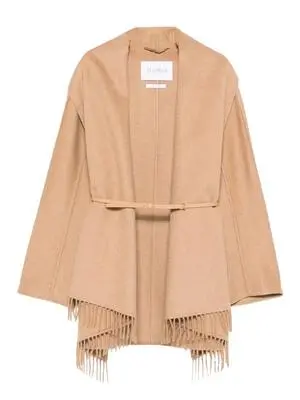 Max Mara Max Mara Wool Coat With Shawl Lapels And Fringed Hem Multicolor
