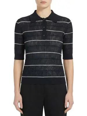 Max Mara MAX MARA STUDIO Ribbed Knit Polo Shirt Blue