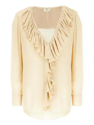 Saint Laurent Ruffled V-neck Blouse - Multicolor