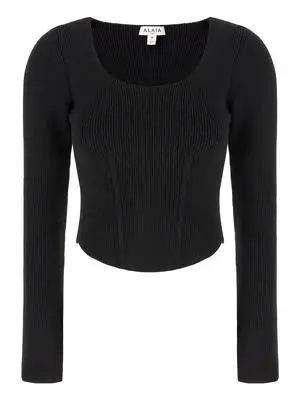 Alaïa ALAIA Black Ribbed Knit Cropped Top Multicolor