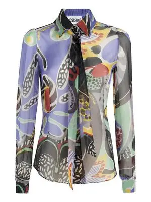 Moschino Abstract Print" Silk Blend Blouse With Pussy Bow - Multicolor