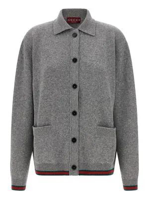 GUCCI GUCCI Polo Cardigan With Web Band Intarsia