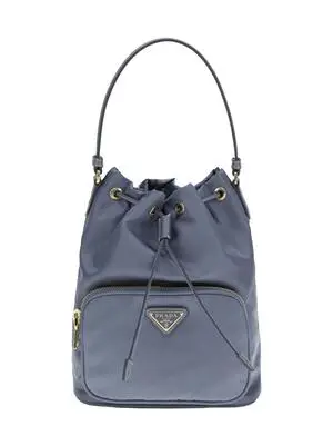 Prada Re-nylon Bucket Bag With Leather Handle And Adjustable Shoulder Strap - Blue