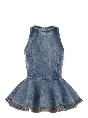 Alaïa Zip-up Peplum Denim Top - Multicolor