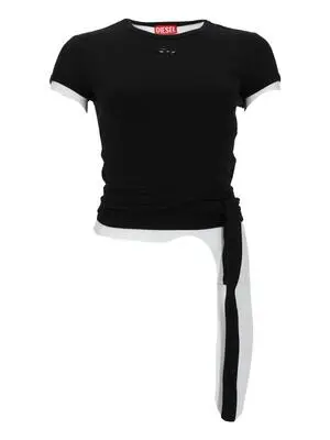 DIESEL® Ribbed T-shirt With Drawstring Detail - Black