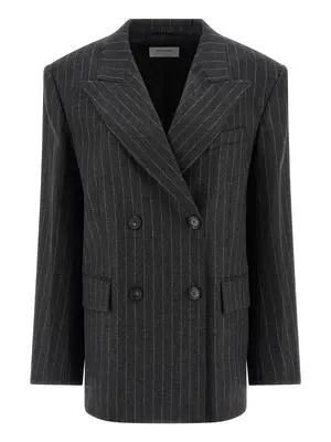 Sportmax Belford1234 Double-breasted Wool Blend Blazer - Gray