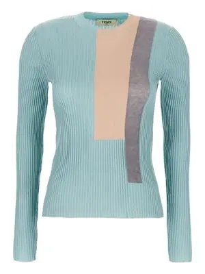 Fendi Ribbed Knit Top With Colorblock Detail - Multicolor