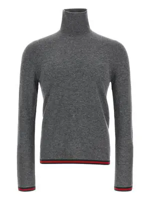 Gucci Cashmere High Neck Sweater With Web Ribbon - Gray