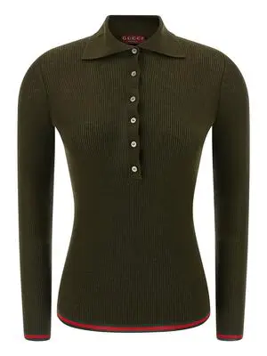 GUCCI GUCCI Nastro Web Ribbed Silk And Cashmere Polo Shirt