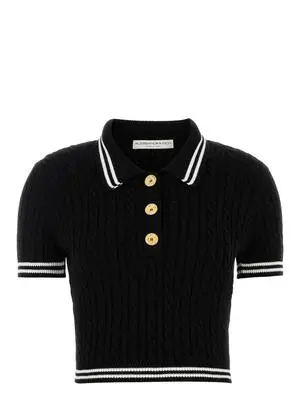 Alessandra Rich Cropped Polo Shirt - Black