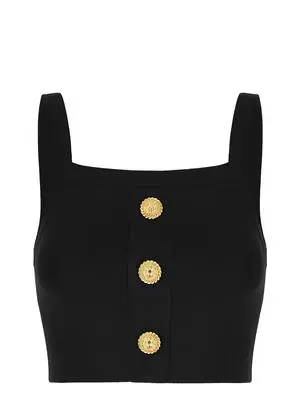 Balmain Black Cropped Top With Gold Tone Buttons - Multicolor