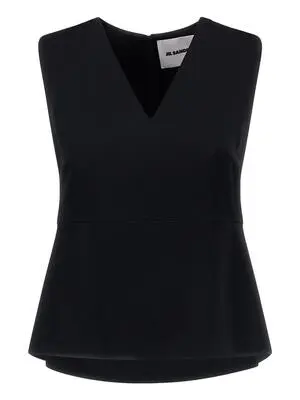 JIL SANDER Sleeveless V-neck Peplum Top - Multicolor