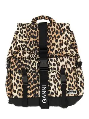 GANNI GANNI Recycled Fabric Backpack With Leopard Print Multicolor