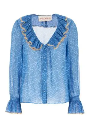 Valentino Garavani Polka Dot Blouse With Ruffle Detail - Multicolor