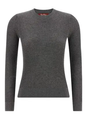 Max Mara Marabu Ribbed Knit Wool And Silk Blend Sweater With Micro Sequins - Gray