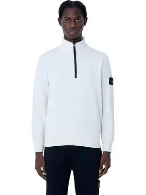 Stone Island Cotton Knit Zip-up Sweater With Compass Patch - Multicolor