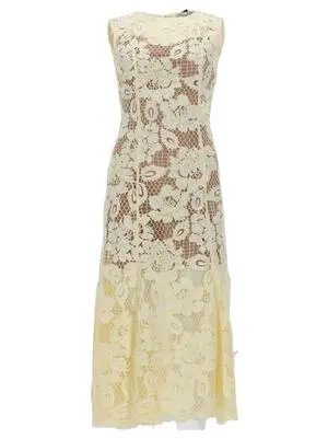SELF-PORTRAIT Floral Crochet Midi Dress - Yellow