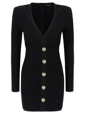 Balmain Bodycon Dress With Decorative Buttons - Black