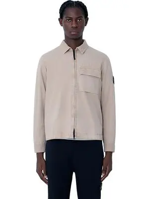Stone Island Cotton Zip-down Overshirt With Compass Patch - Cream