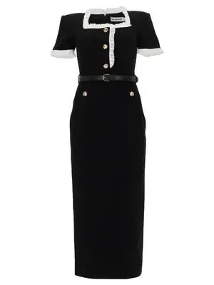 SELF-PORTRAIT Midi Dress With Ruffle Detail - Black