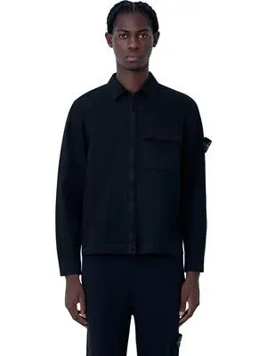 Stone Island Cotton Zip-up Shirt With Compass Patch - Black