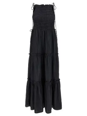 GANNI GANNI Smocked Viscose Maxi Dress Gray