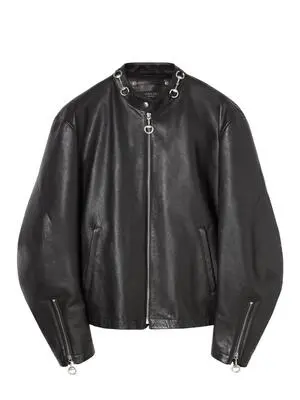 Gucci Leather Jacket With Horsebit Detail - Black