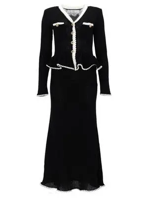 SELF-PORTRAIT Knit Midi Dress With Lace And Ruffle Inserts - Black