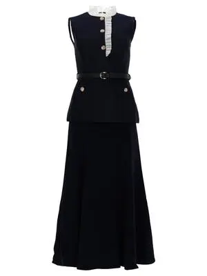SELF-PORTRAIT Midi Dress With Ruffles - Blue